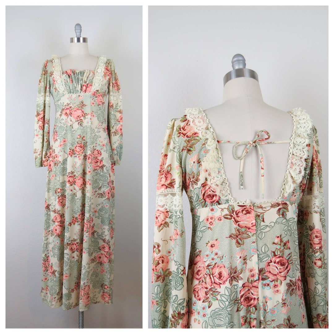 Vintage 1970s Floral Maxi Dress Boho Cottage Prairie Fairy Victorian ...