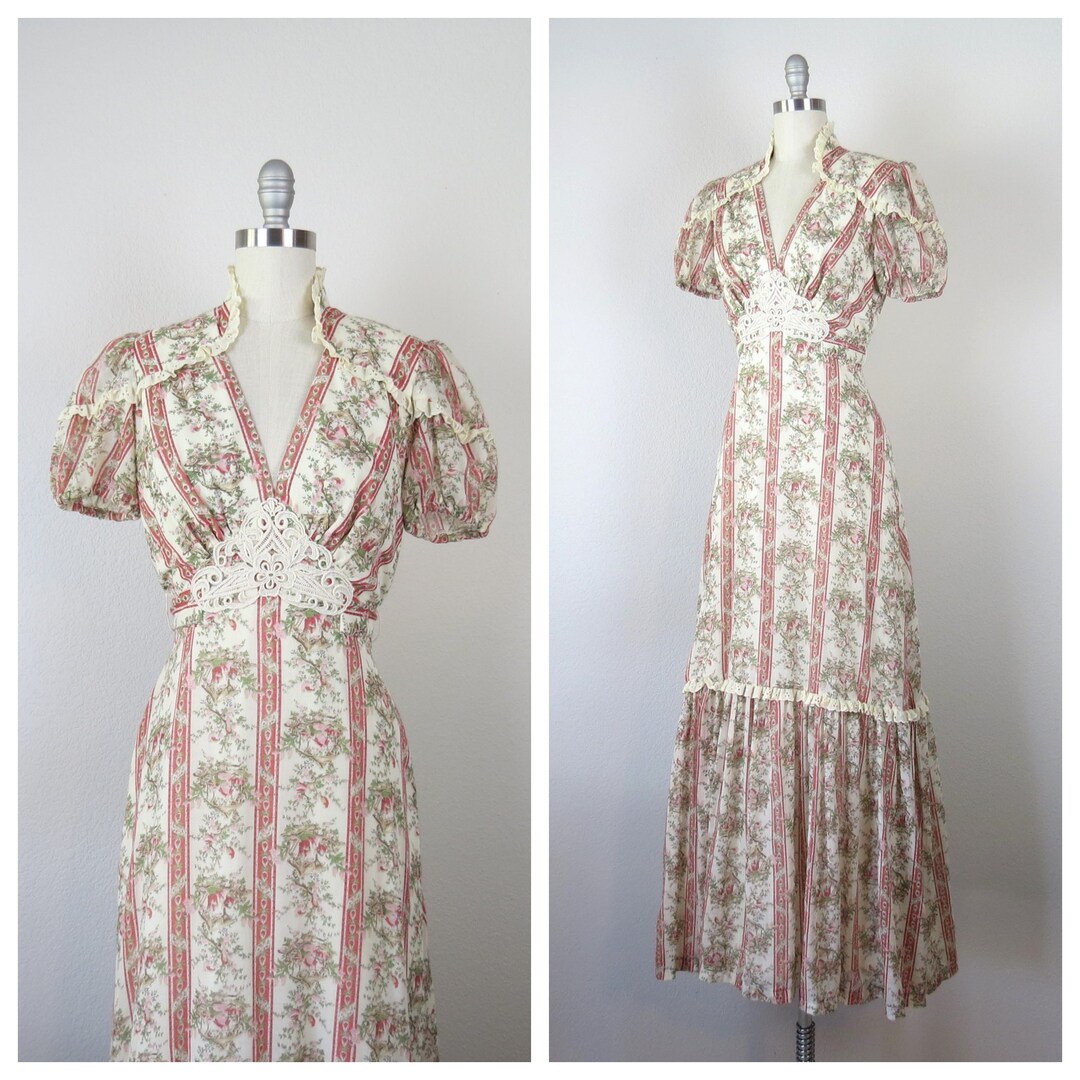 Vintage 1970s Floral Maxi Dress Prairie Cottagecore Victorian Revival ...