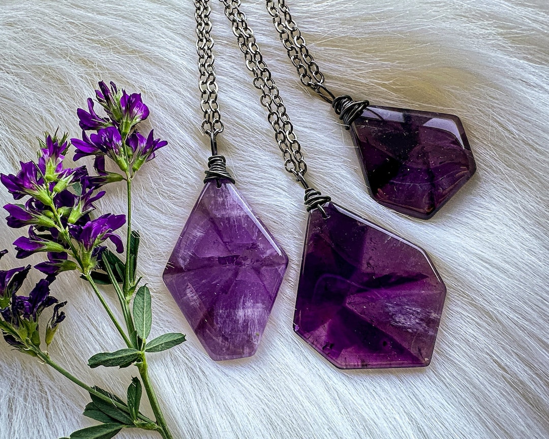 Star Amethyst Necklace, Violet Ray Trapiche Amethyst Pendant, Gothic ...
