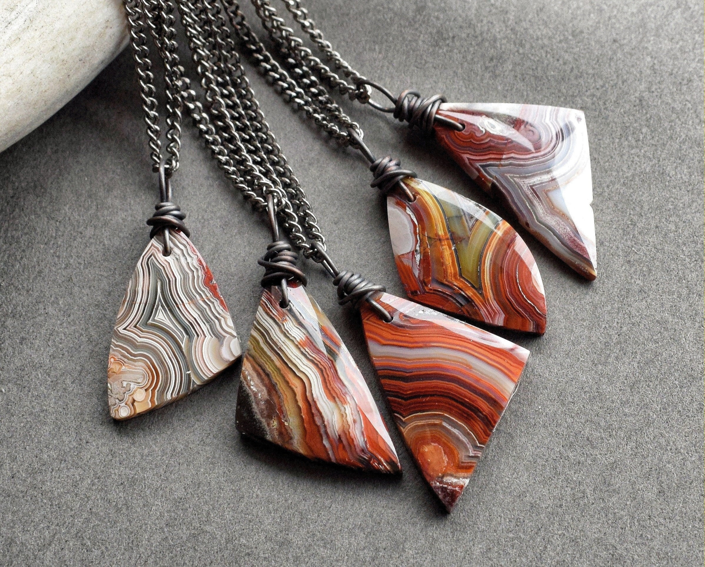 Laguna Crazy Lace Agate Necklace Red Agate Pendant Gemstone Necklace Natural Agate Jewelry Pink Stone Pendant Boho Witchy Jewelry
