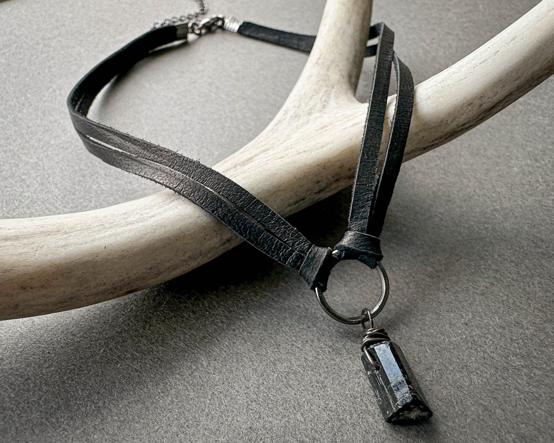 Black Tourmaline Choker Necklace, Gothic Raw Crystal Choker W/ O Ring ...