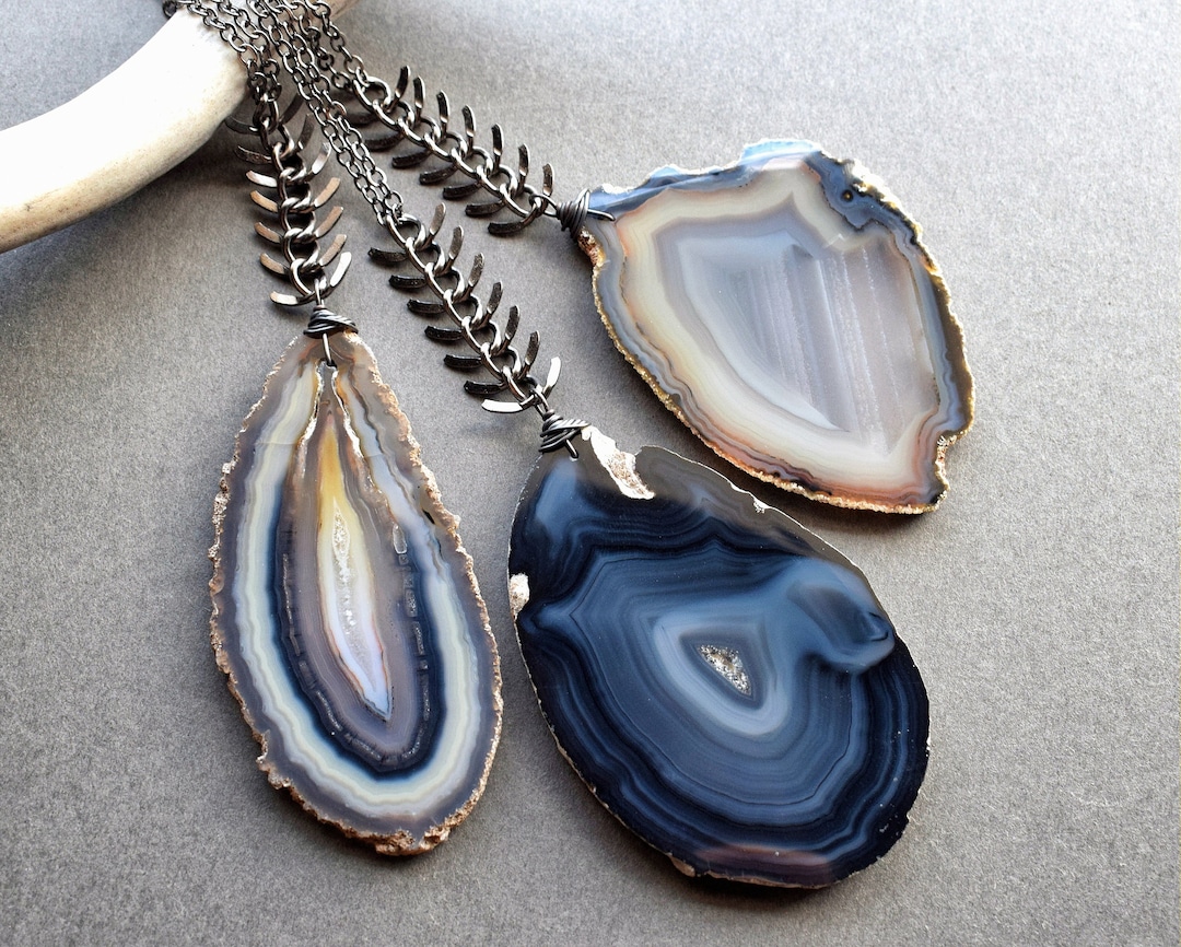 Large Agate Slice Necklace - Gothic Agate Necklace- Big Gemstone ...