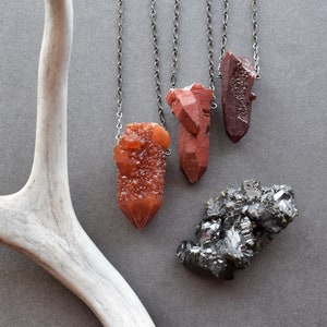 Red Druzy Quartz Necklace Raw Crystal Necklace Raw Quartz Pendant ...