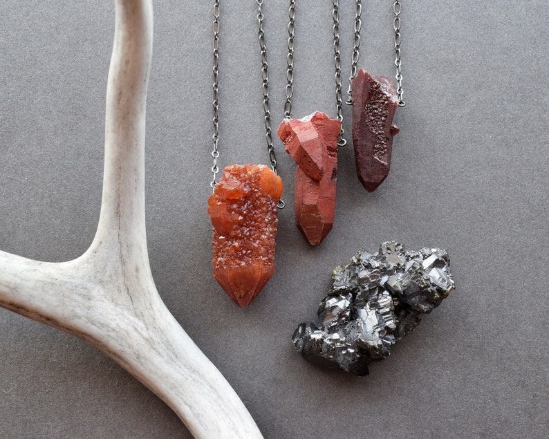Red Druzy Quartz Necklace Raw Crystal Necklace Raw Quartz | Etsy