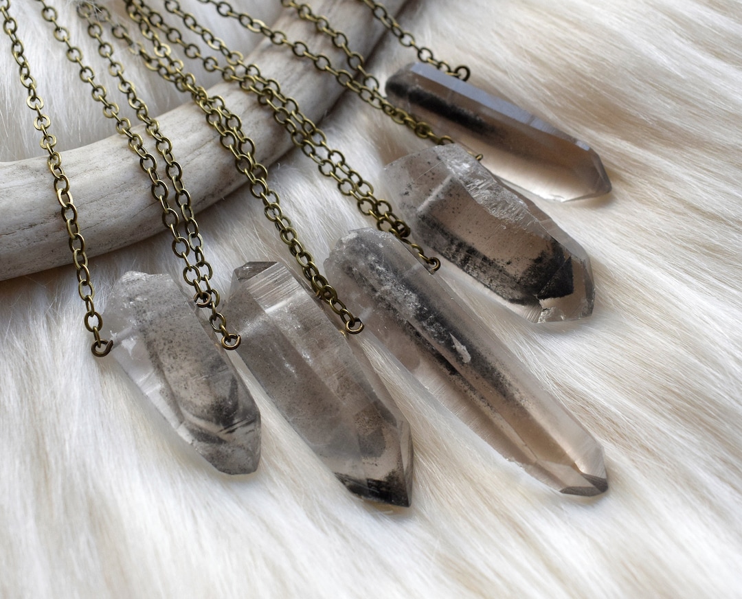 Black Phantom Quartz Necklace, Raw Crystal Point Necklace, Women's ...