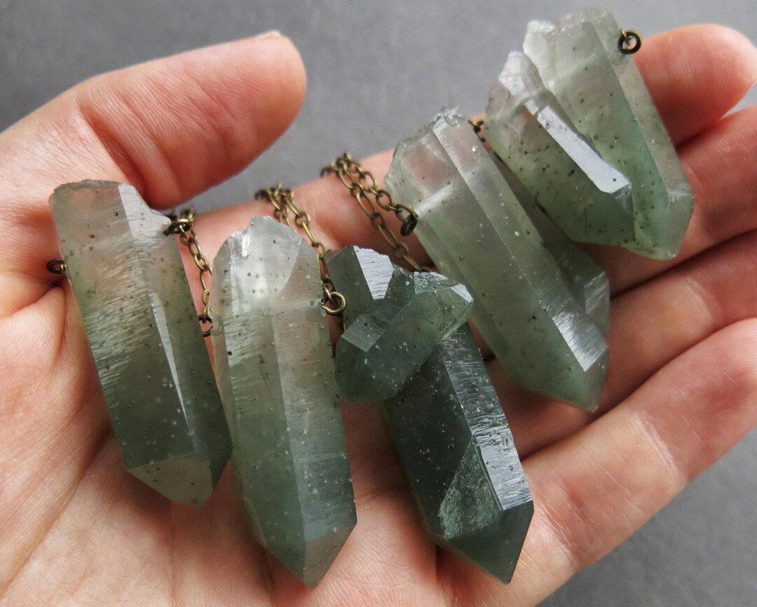 Rare Green Quartz Necklace, Witchy Raw Crystal Pendant, Mongolian Hedenbergite Actinolite Prase ...