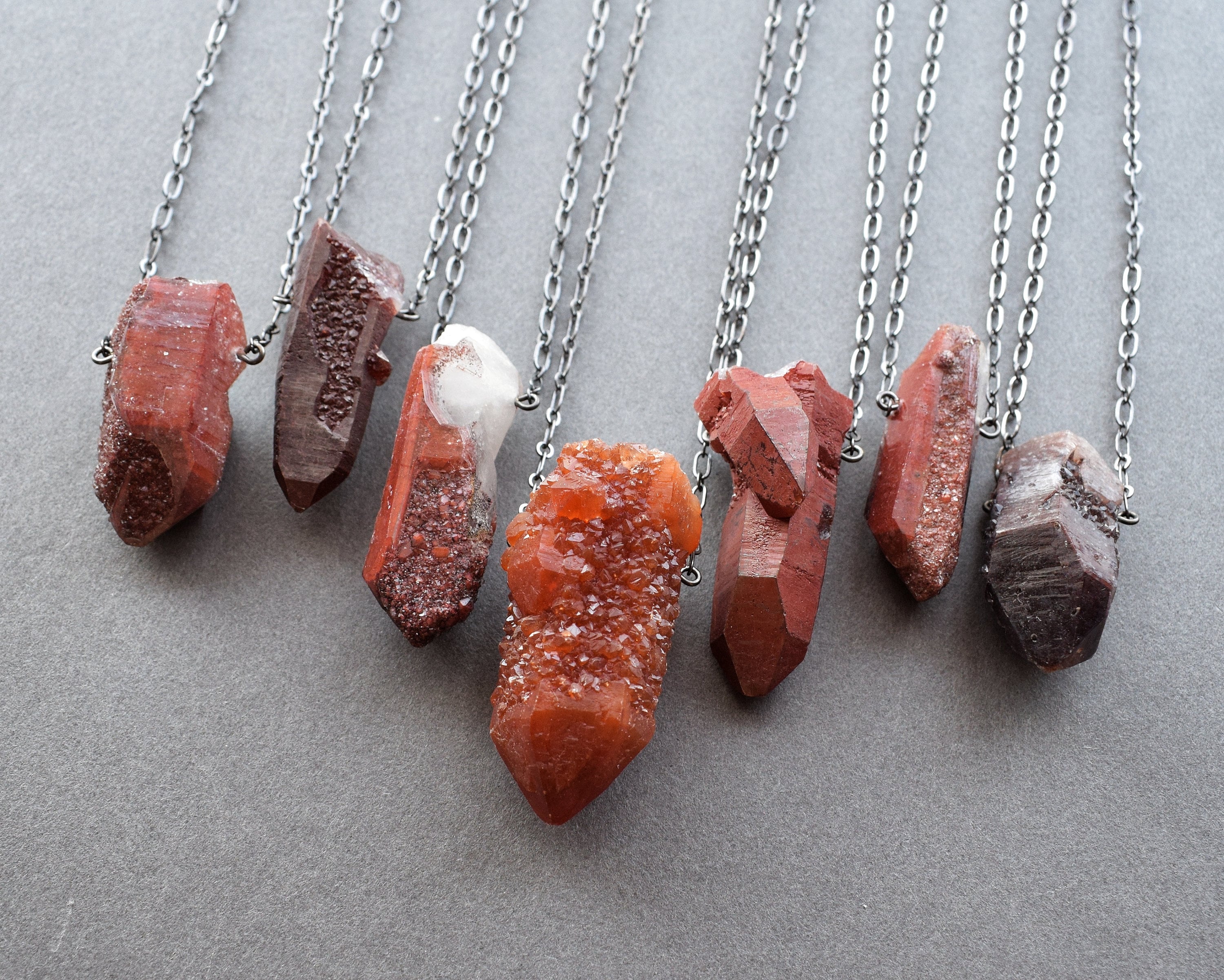 Red Druzy Quartz Necklace Raw Crystal Necklace Raw Quartz | Etsy