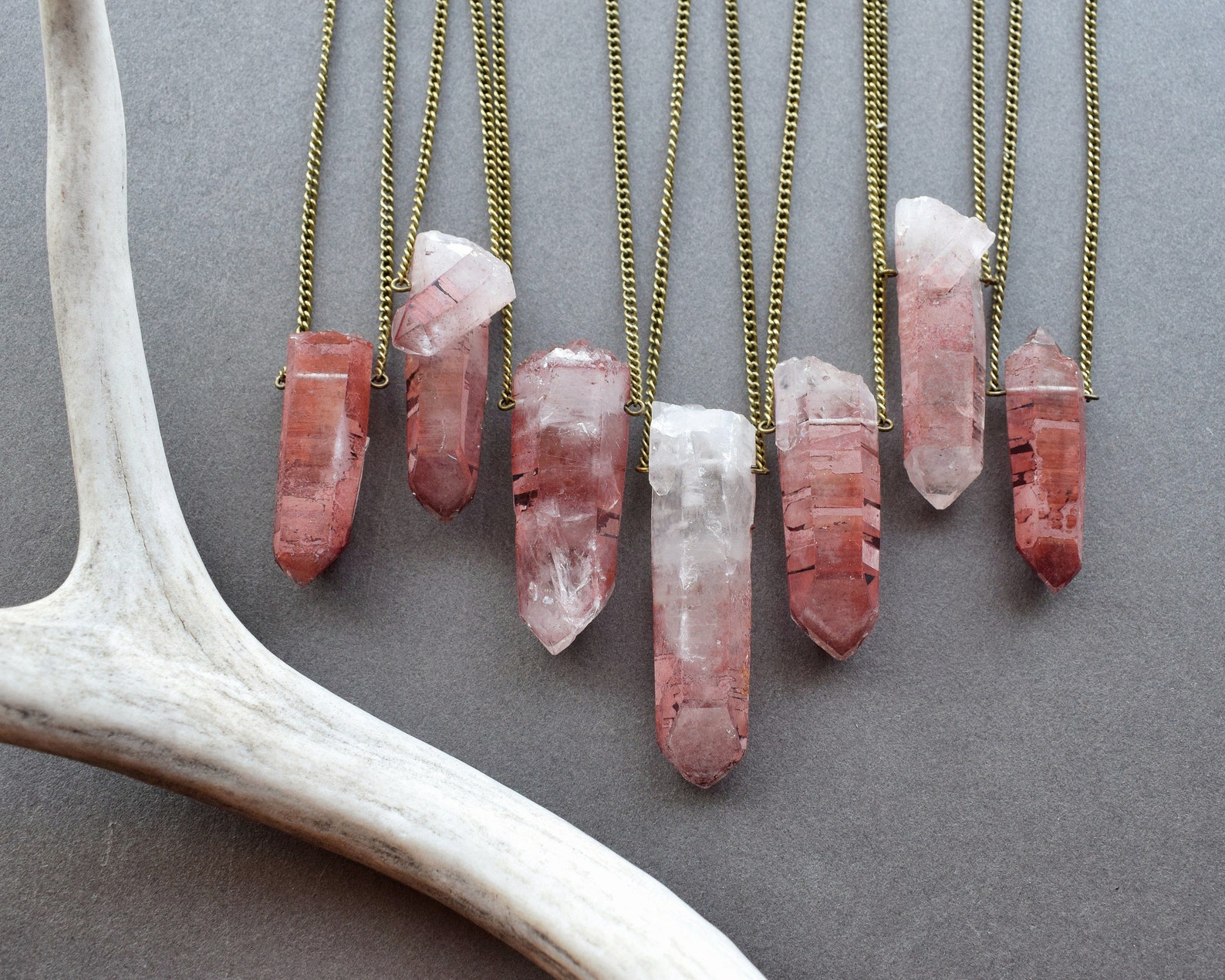 Pink Quartz Necklace Raw Crystal Pendant orange | Etsy