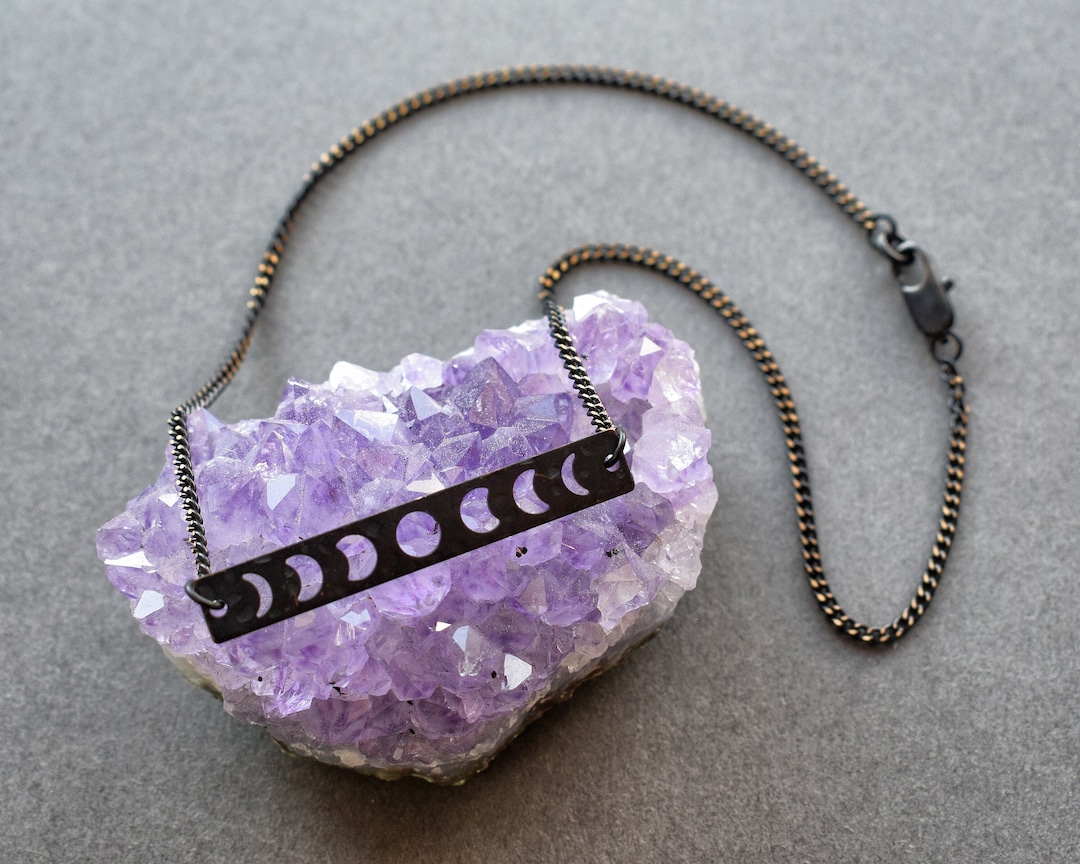 Black Moon Phase Necklace, Goth Bar Necklace, Crescent Moon Necklace ...