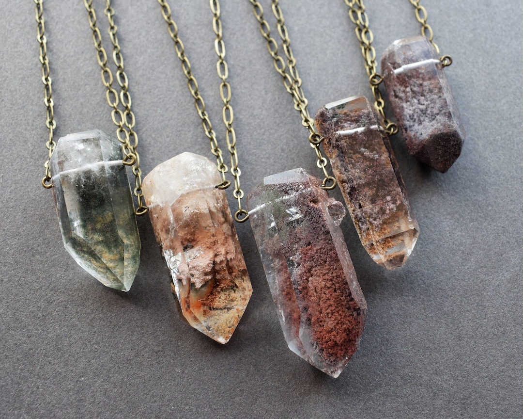 Polished Lodolite Necklace Garden Quartz Crystal Necklace Boho Crystal ...