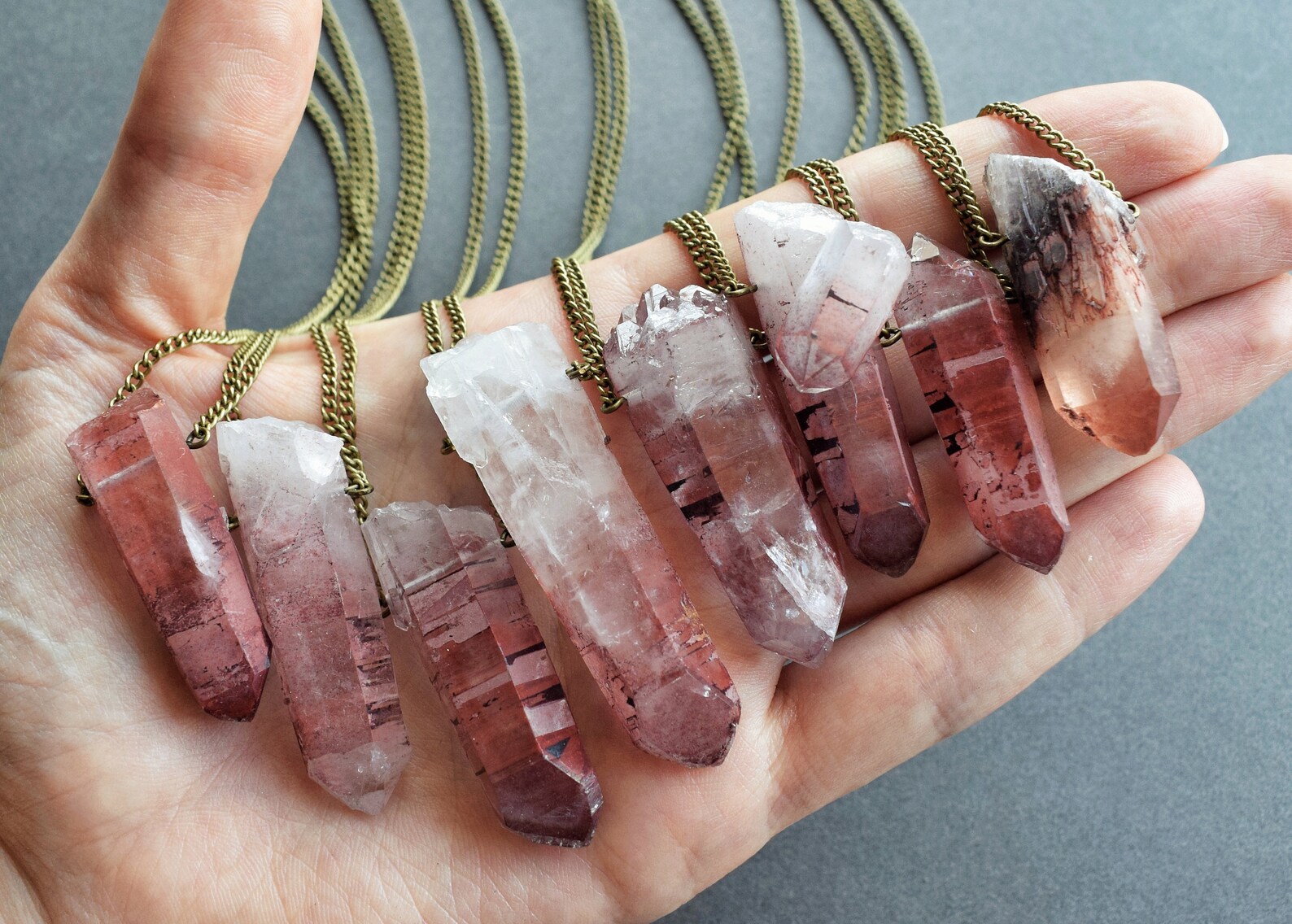 Pink Quartz Necklace Raw Crystal Pendant orange | Etsy