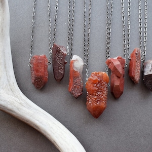 Red Druzy Quartz Necklace Raw Crystal Necklace Raw Quartz Pendant ...