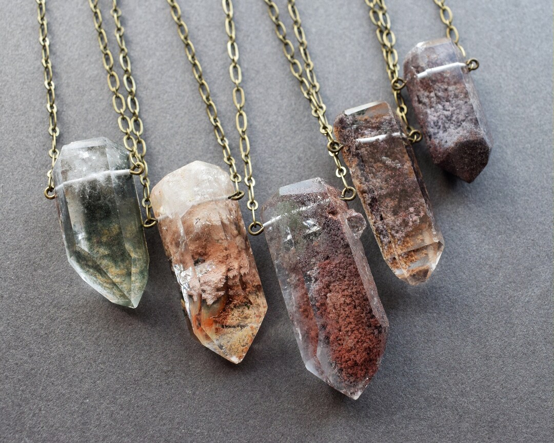 Polished Lodolite Pendant, Scenic Garden Quartz Crystal Necklace ...