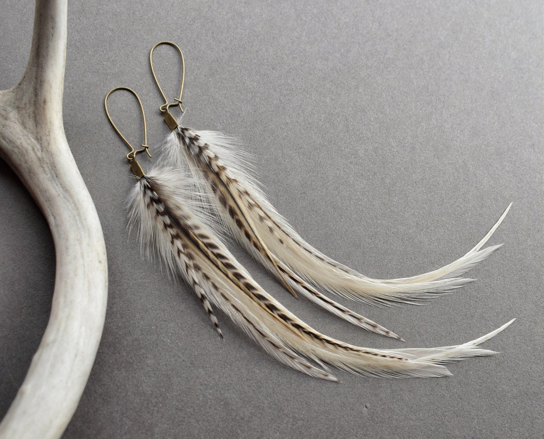 White Feather Earrings, Bridal Boho Earrings for Wedding, Natural Real ...