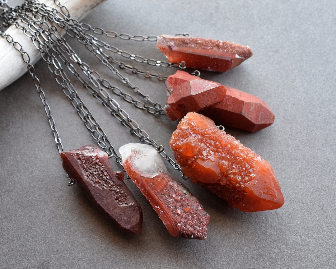 Red Druzy Quartz Necklace Raw Crystal Necklace Raw Quartz Pendant ...