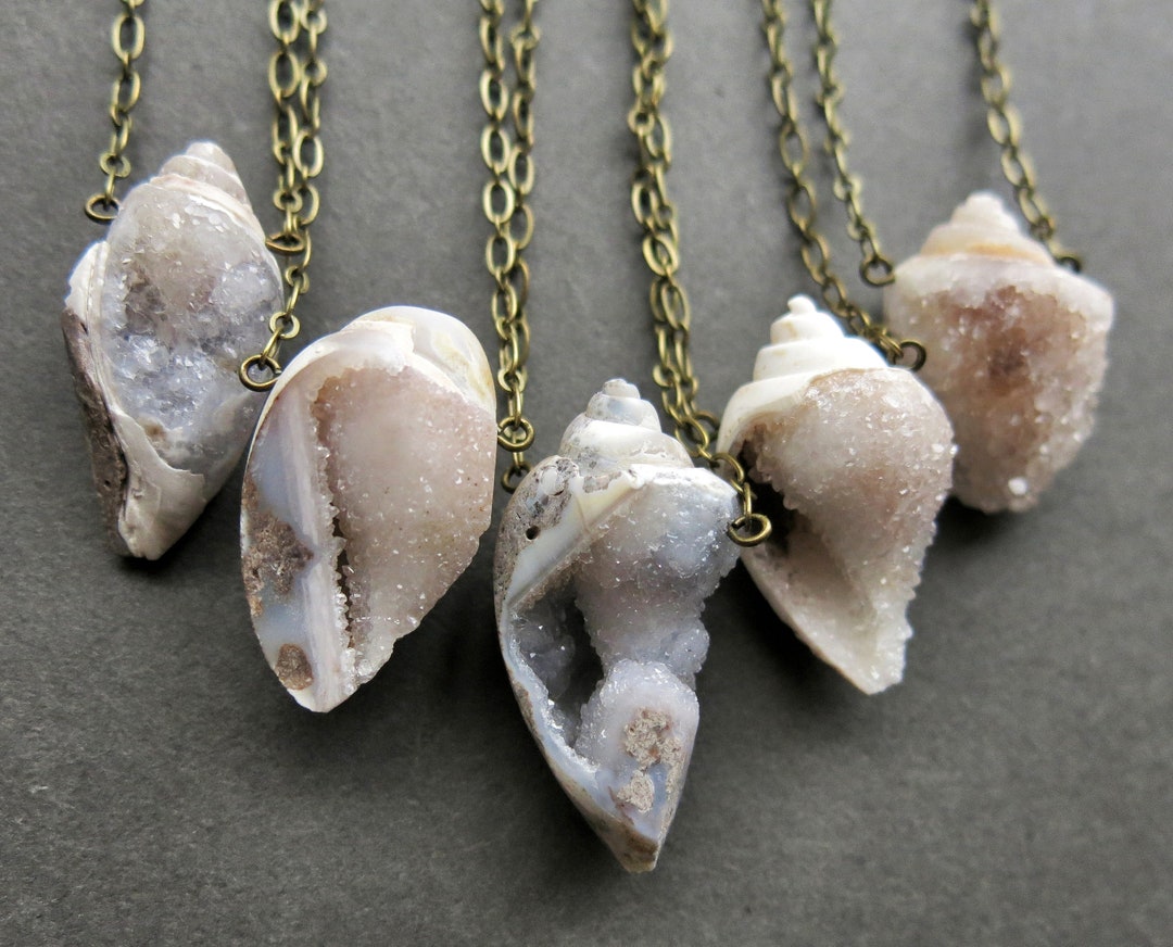 Spiralite Crystallized Shell Necklace, Real Seashell Fossil Druzy ...