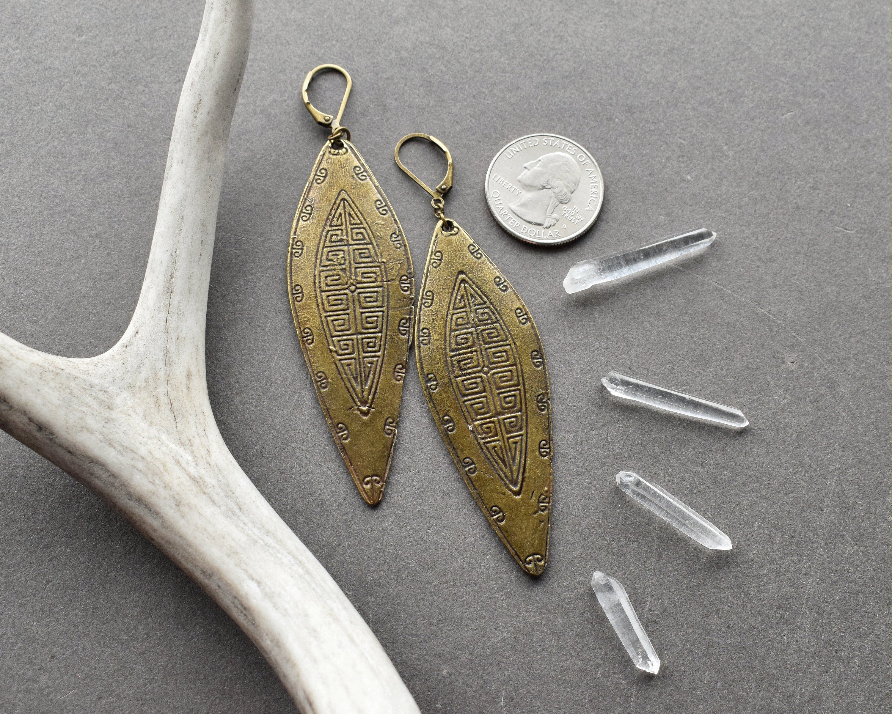 Large Bronze Shield Earrings Festival Jewelry Tribal | Etsy