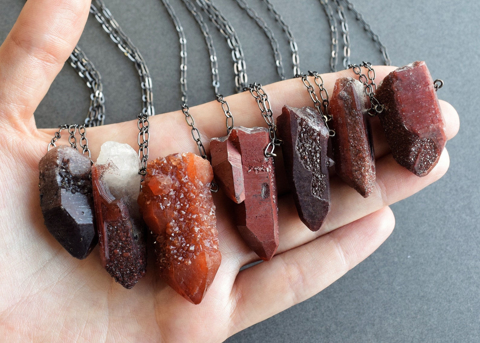 Red Druzy Quartz Necklace Raw Crystal Necklace Raw Quartz | Etsy