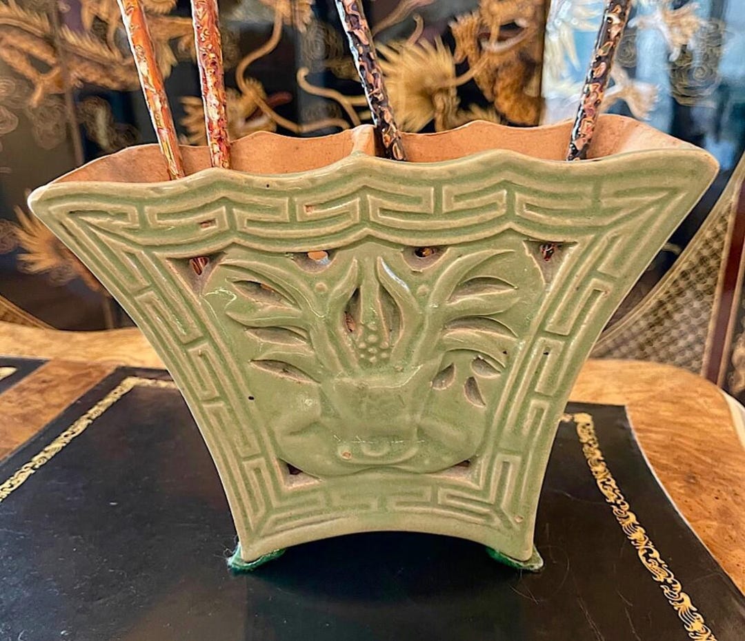 Antique Ceramic Fan-shaped Chopstick Holder W/ Certificate, Late 19th ...