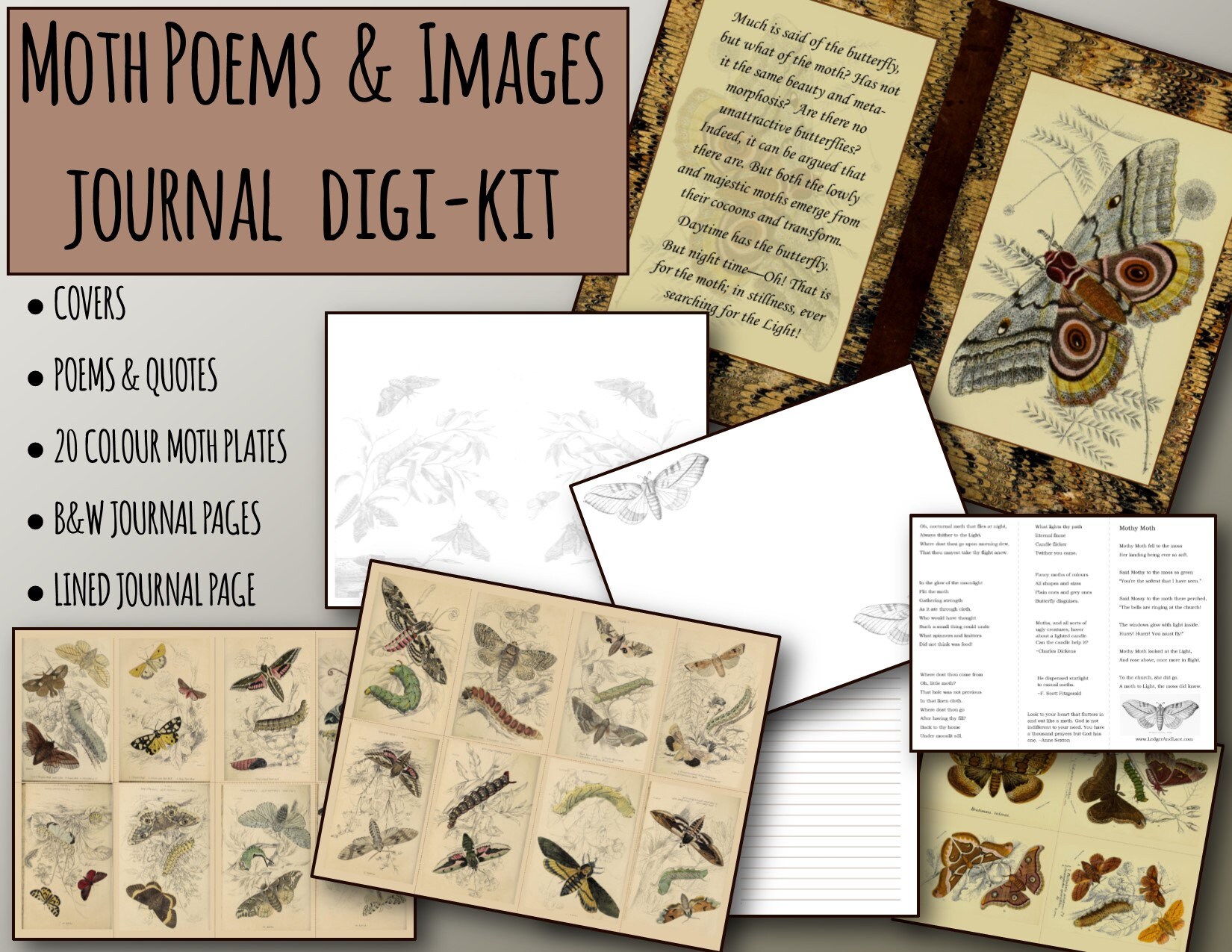 Printable Vintage Moths & Poems Journal Kit - Etsy