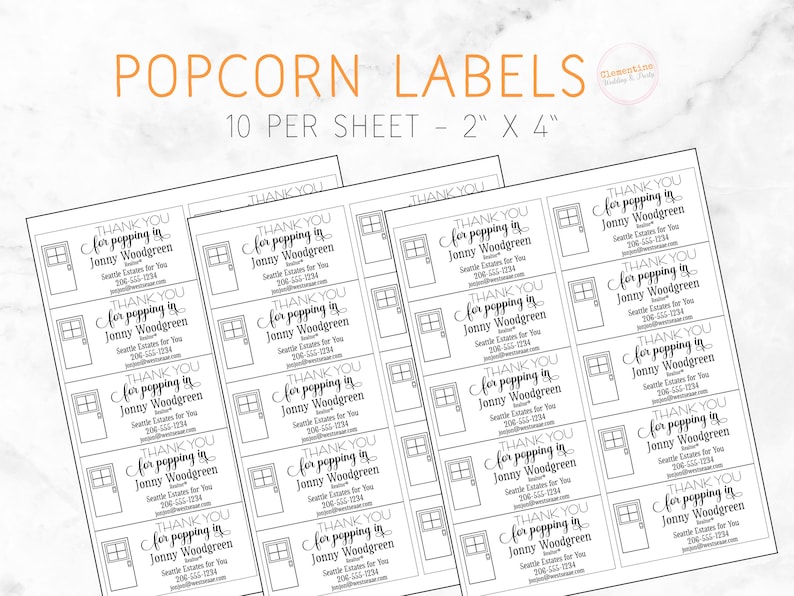 Realtor Open House Popcorn Labels - 10 Personalized Stickers for ...