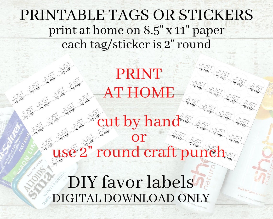 PRINTABLE STICKERS Just in Case Stickers or Tags DIY Print - Etsy