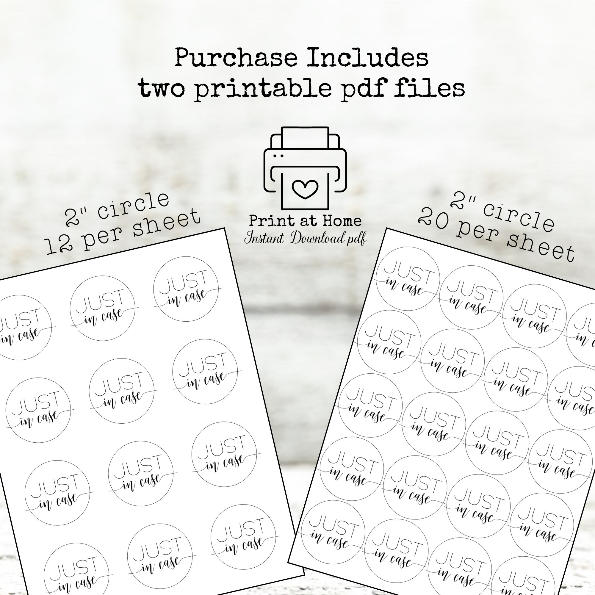 PRINTABLE STICKERS Just in Case Stickers or Tags - Instant Download ...
