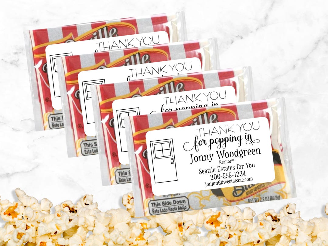 Realtor Open House Popcorn Labels - 10 Personalized Stickers for ...