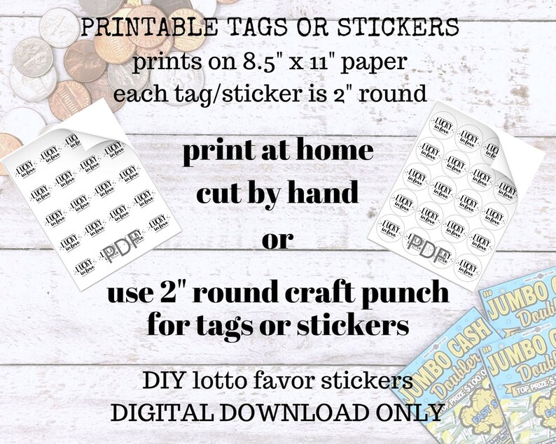 PRINTABLE STICKERS Lucky in Love Lotto Ticket Stickers or Tags - Etsy