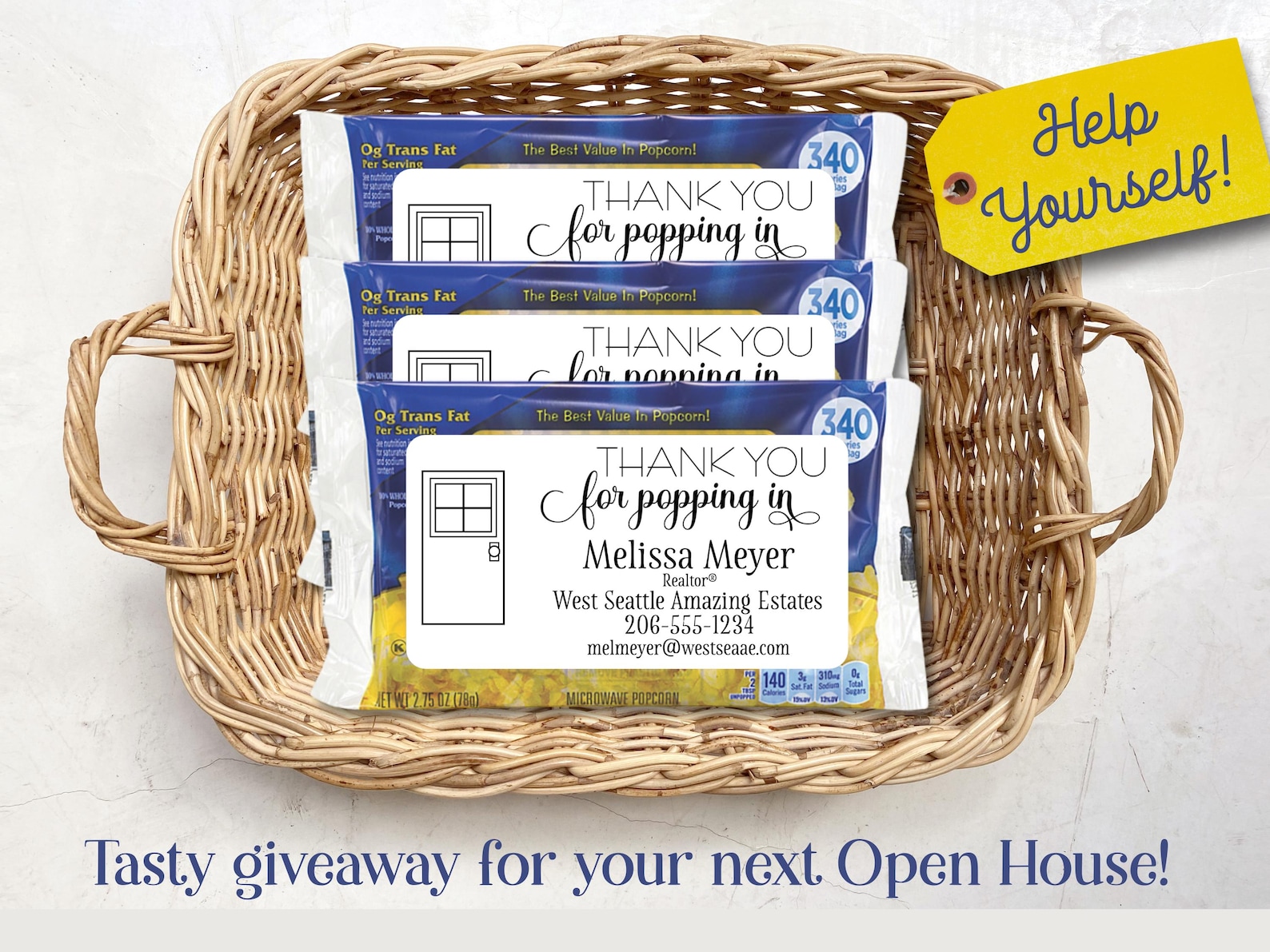 Realtor Open House Popcorn Labels - 10 Personalized Stickers for ...