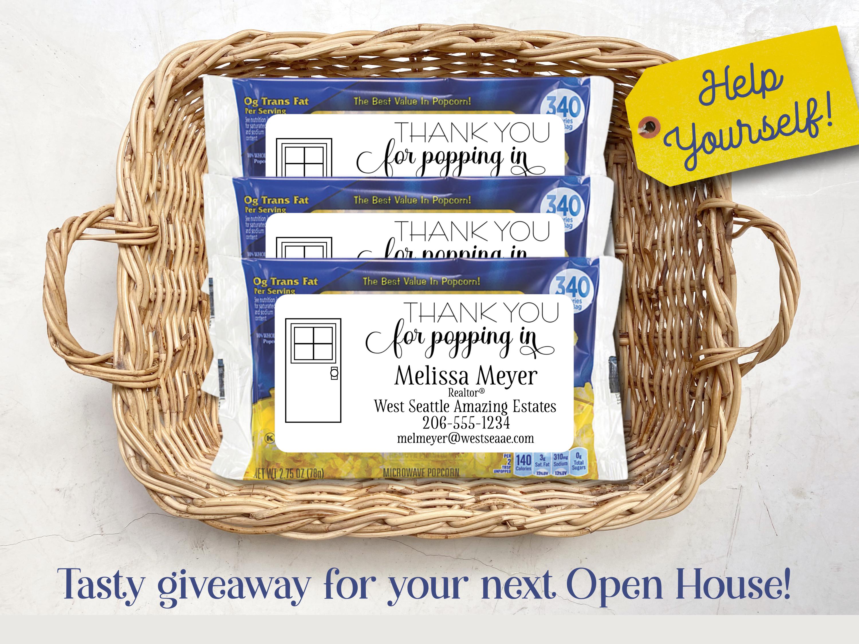 Realtor Open House Popcorn Labels - 10 Personalized Stickers for ...