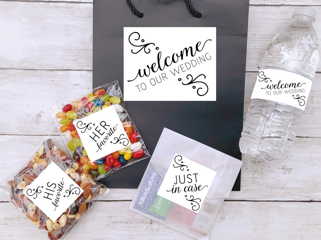 Wedding Welcome Bag Sticker and Favor Bags Bundle - 4 Sets of Labels ...