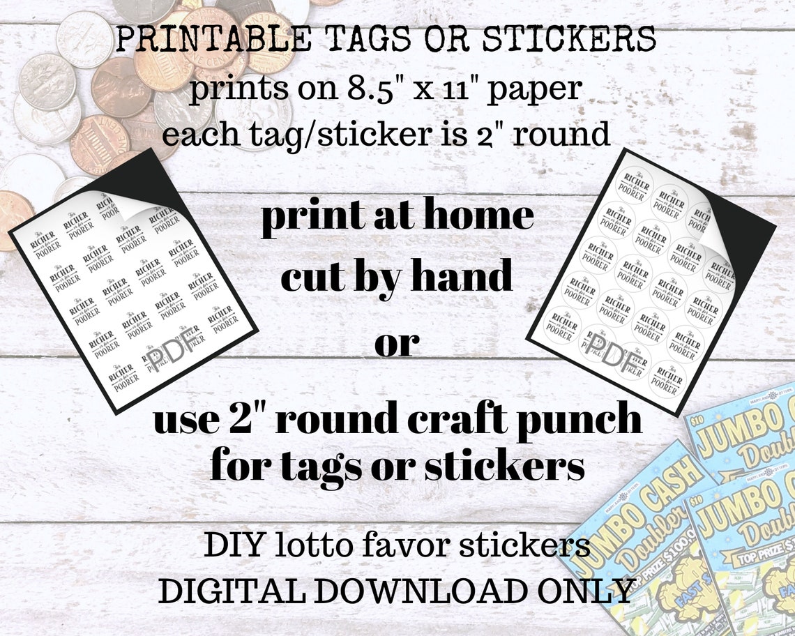 PRINTABLE STICKERS for Richer or for Poorer Lotto Ticket | Etsy