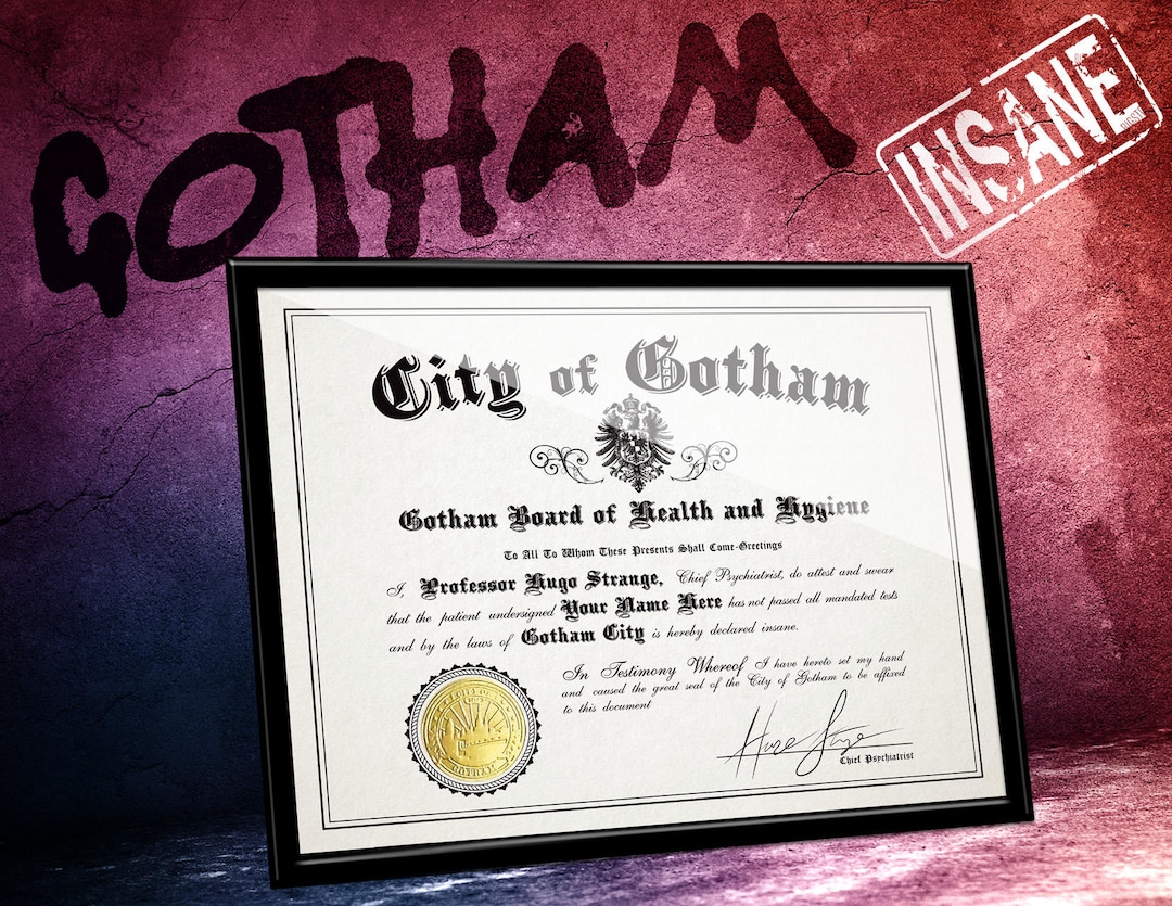 Exclusive Arkham Asylum Certificate of INSANITY W/ YOUR Name! Signed by ...