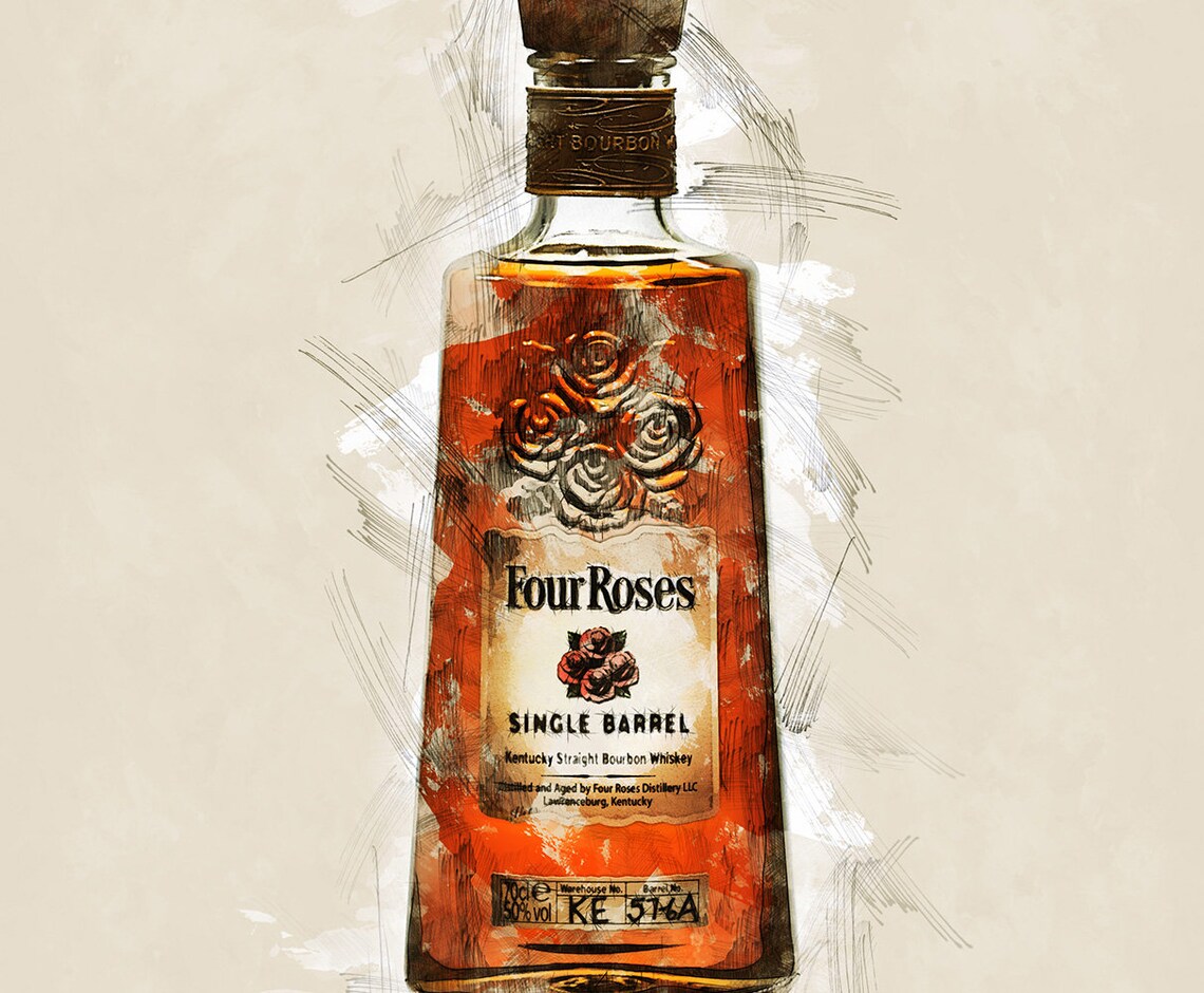 Four Roses Single Barrel Bourbon Whiskey - Original Wall Art Decor - Etsy
