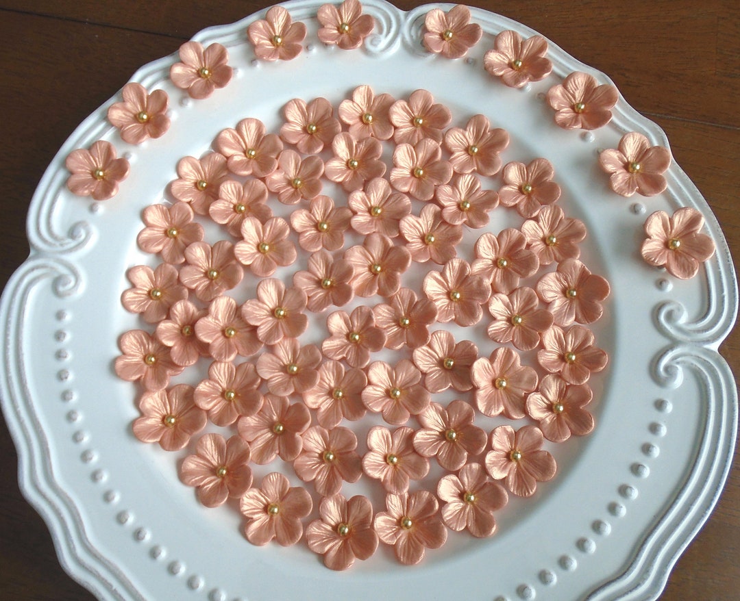 ROSE GOLD Gum Paste Blossoms, 30 Rose Gold Sugar Paste Cake Topper and ...