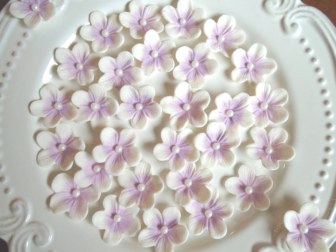 VIOLET on WHITE Gum Paste Blossoms. 30 Violet Cake Topper and Cupcake ...