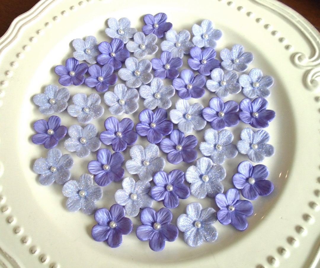 VIOLET 2-TONE GLITTER Gum Paste Blossoms. 30 Violet Cake Topper Cupcake ...