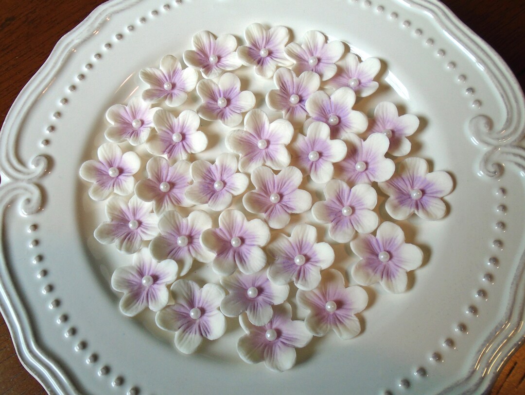 VIOLET on WHITE Gum Paste Blossoms. 30 Violet Cake Topper and Cupcake ...