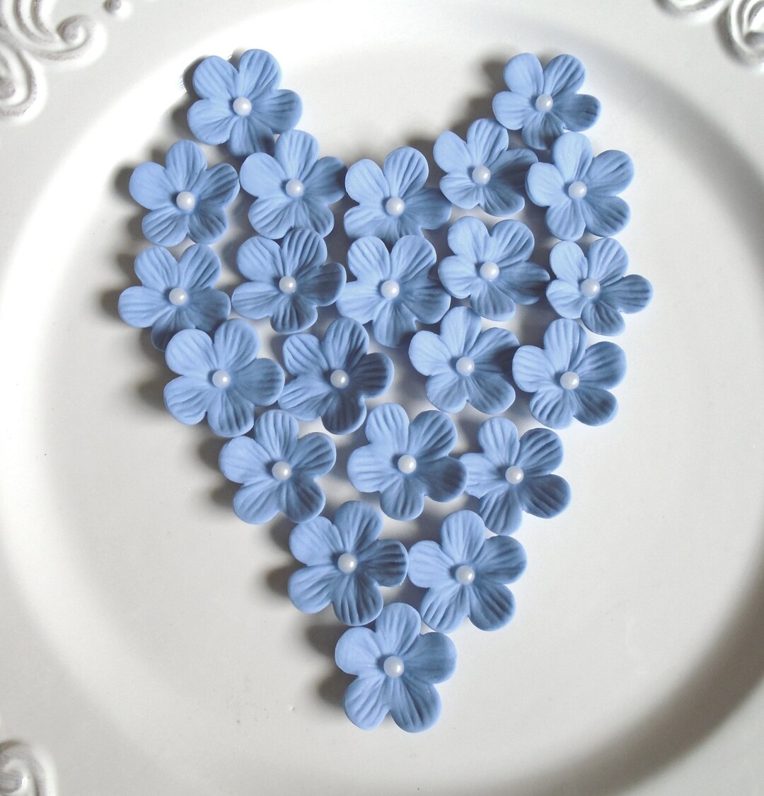 PERIWINKLE BLUE GUMPASTE Blossoms Cake Topper and Cupcake Decorations ...