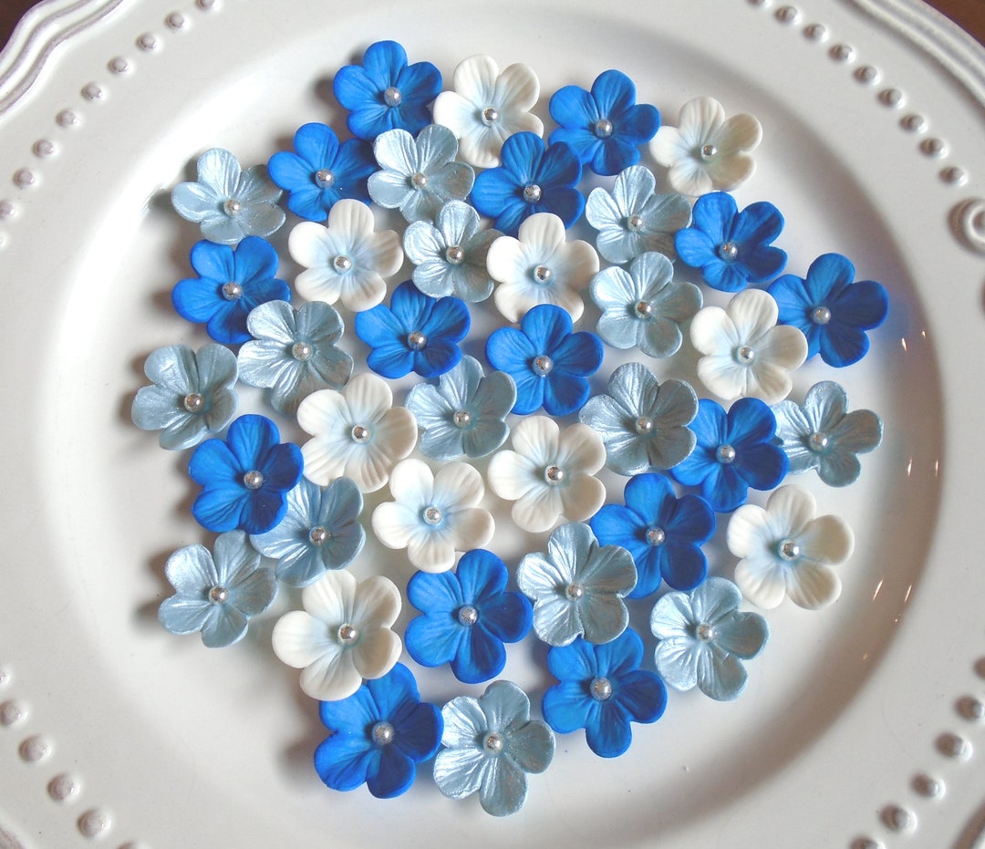 ROYAL BLUE ICE Blue Combo Gumpaste Blossoms 30 Cake Toppers Cupcake ...