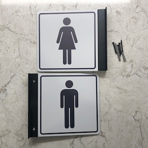 Men and Women's Restroom Projecting Sign Bundle, Corridor Flag Bathroom ...