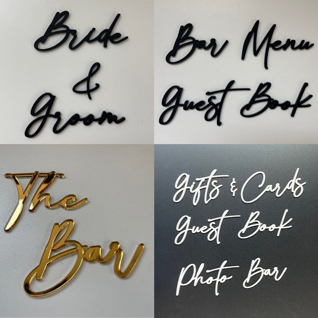 Wedding Sign Cut-outs Small Thin Modern Cursive Acrylic - Etsy