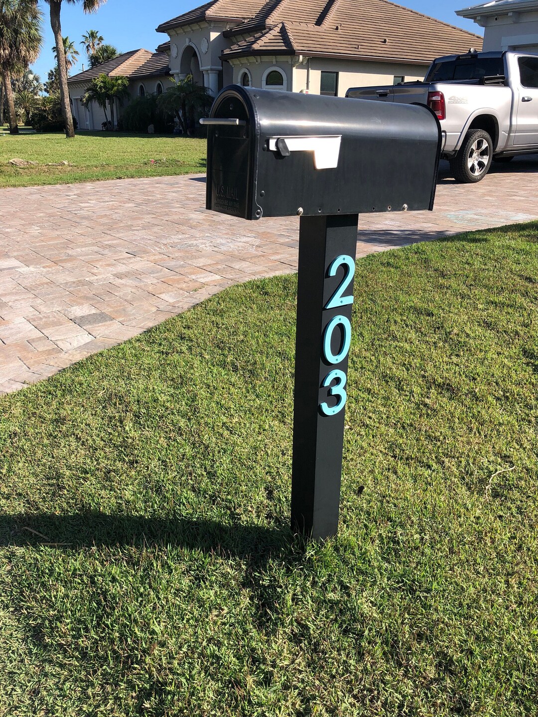 Aqua Mailbox Numbers, 4" Tall Plastic Florida House Numbers With ...