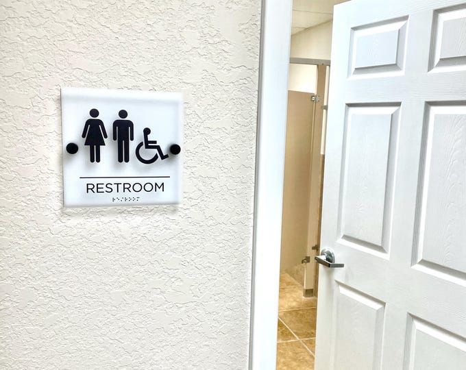 ADA Compliant Sleek Wooden Bathroom Sign With Raised Letters and ...