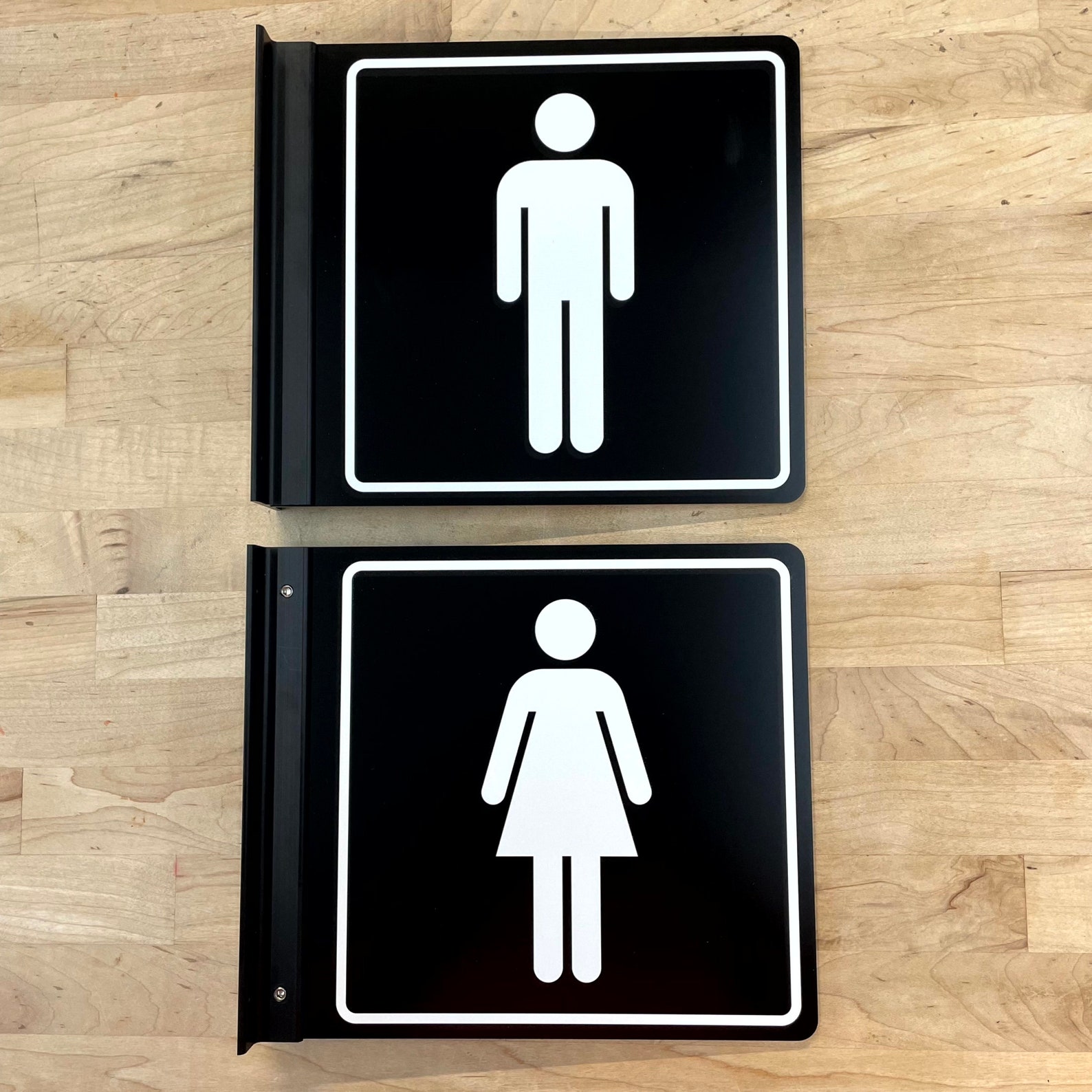 Men and Women's Restroom Projecting Sign Bundle, Corridor Flag Bathroom ...