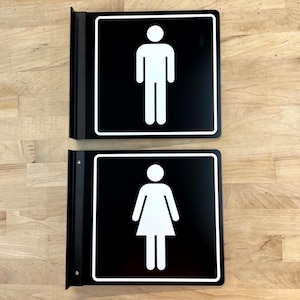 Men and Women's Restroom Projecting Sign Bundle, Corridor Flag Bathroom ...