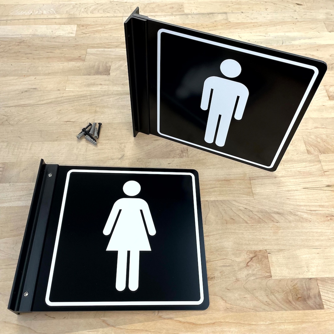 Men and Women's Restroom Projecting Sign Bundle, Corridor Flag Bathroom ...