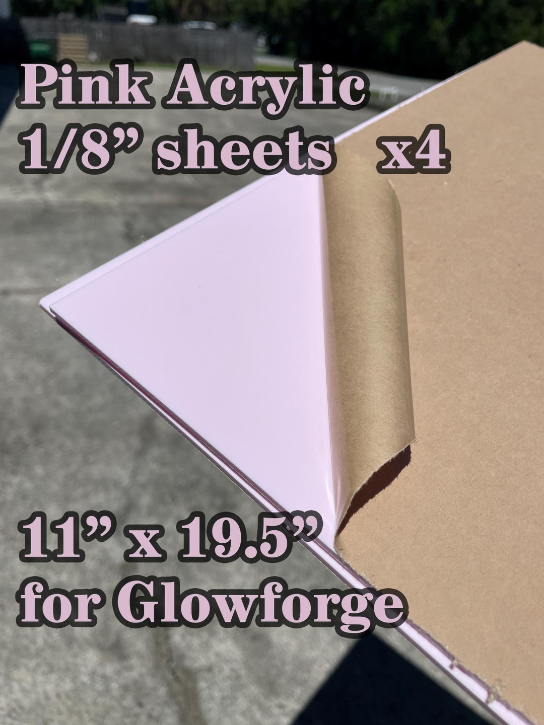 Light Pink Acrylic Sheets (x4) for Glowforge Laser Cutter, 1/8" (3mm ...