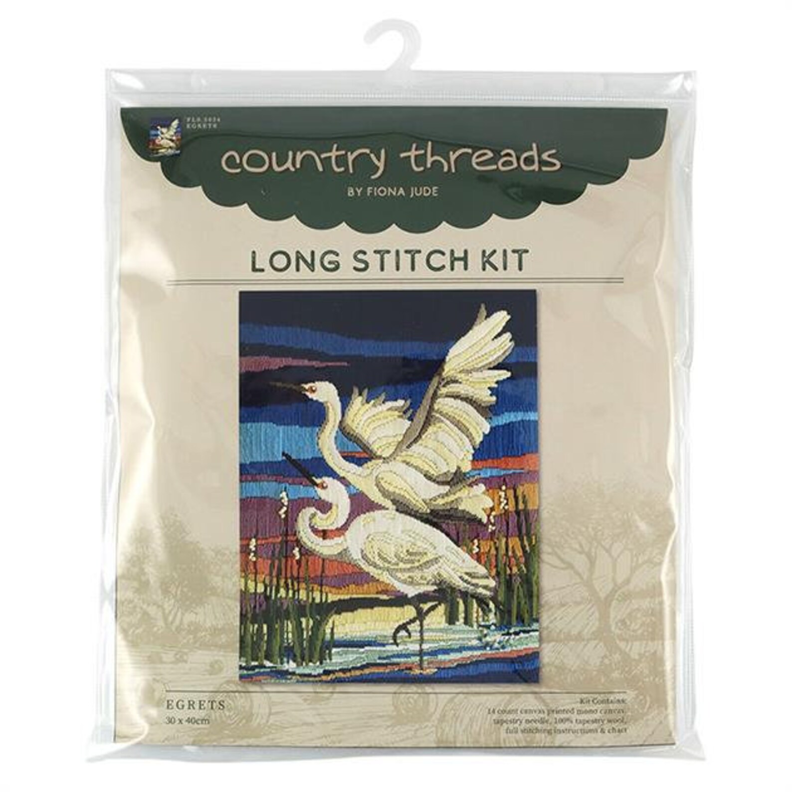 Egrets Long Stitch Kit by Fiona Jude for Country Threads, Includes ...